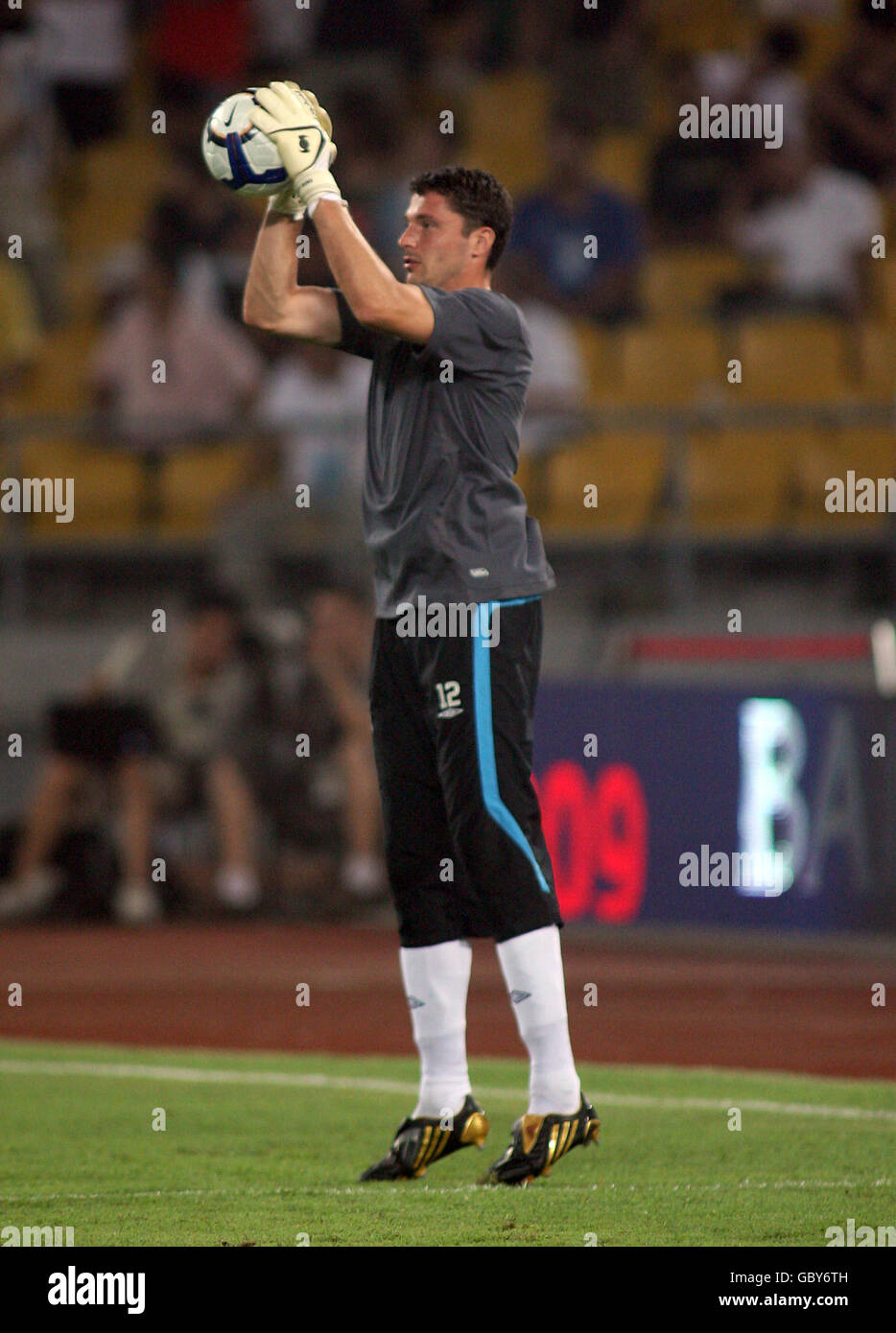 Hull City goalkeeper Matt Duke takes part in the pre match warm up ...