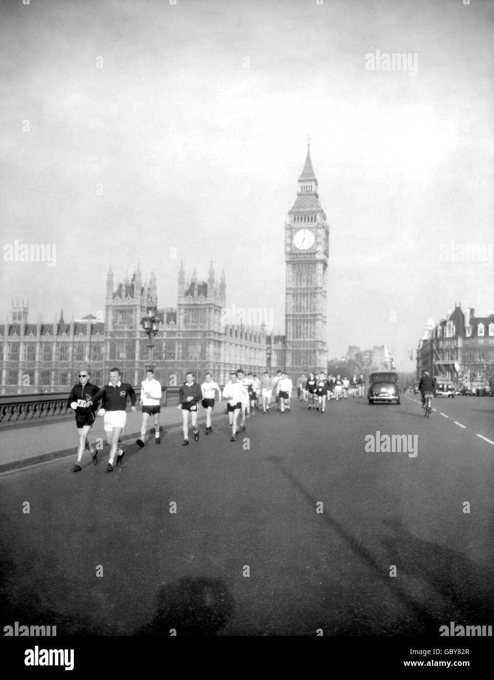 Competitors cross Westminster Bridge at the start of the London to ...