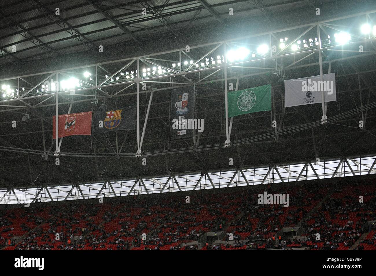 General view of Wembley Cup signage and club emblems on display at ...