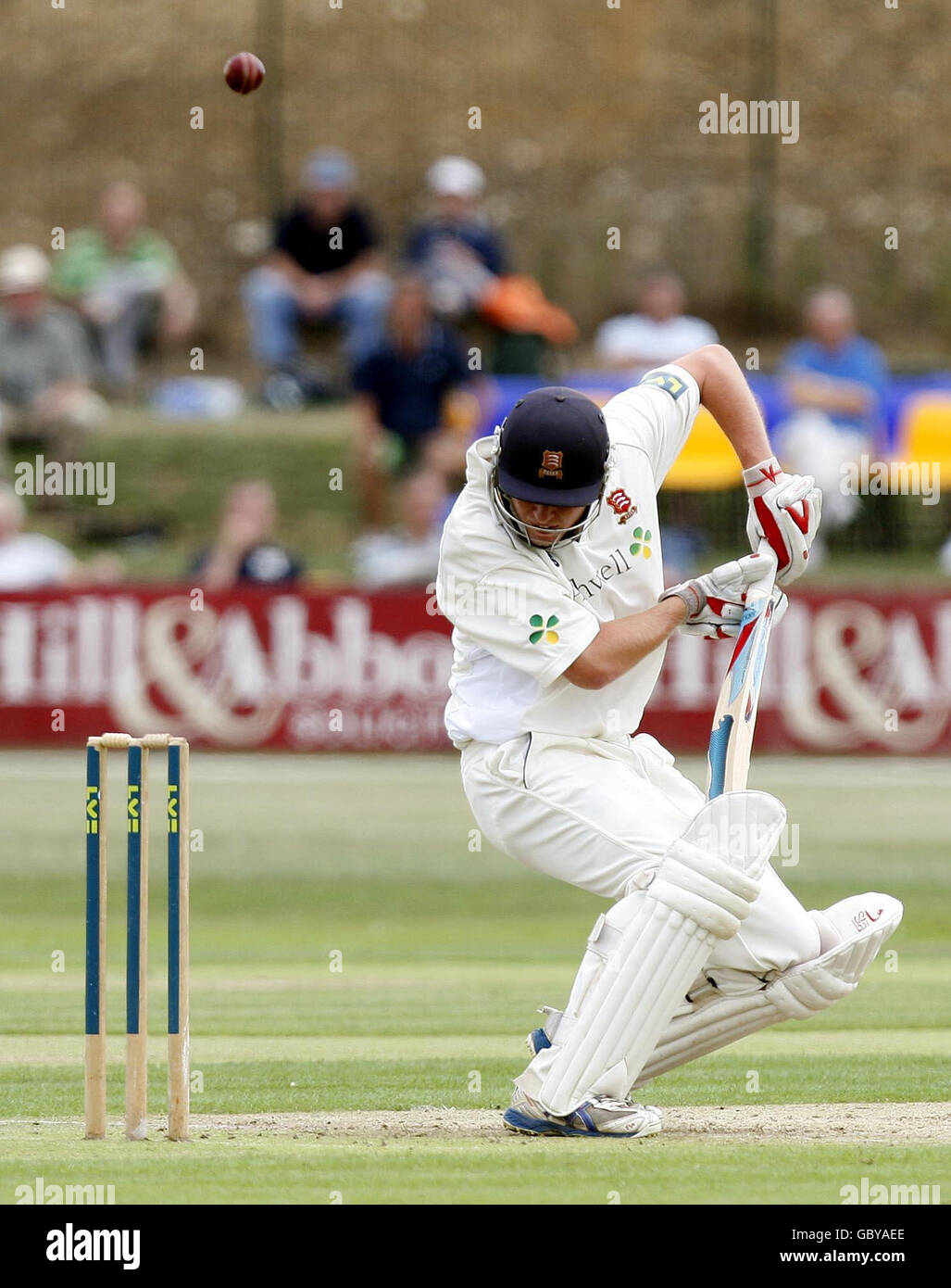 Essex batsman Tom Westley is hit in the glove and cought out by ...