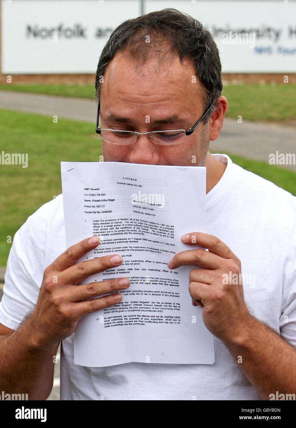 Michael Biggs, the son of Great Train Robber Ronnie Biggs, kisses his fathers prison release ...