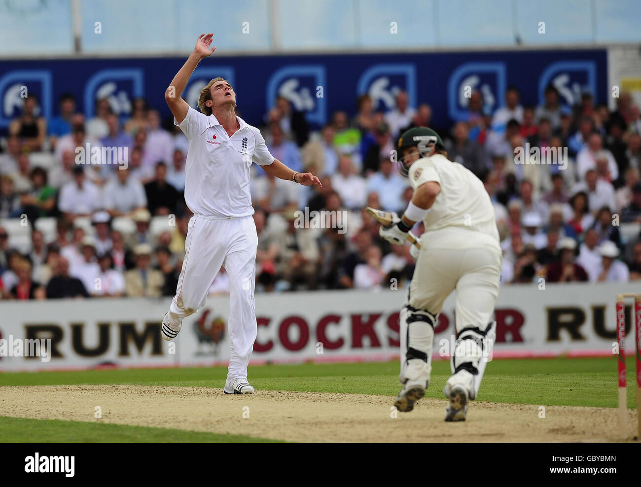 England bowler Stuart Broad watches Australian Captain Ricky Ponting ...