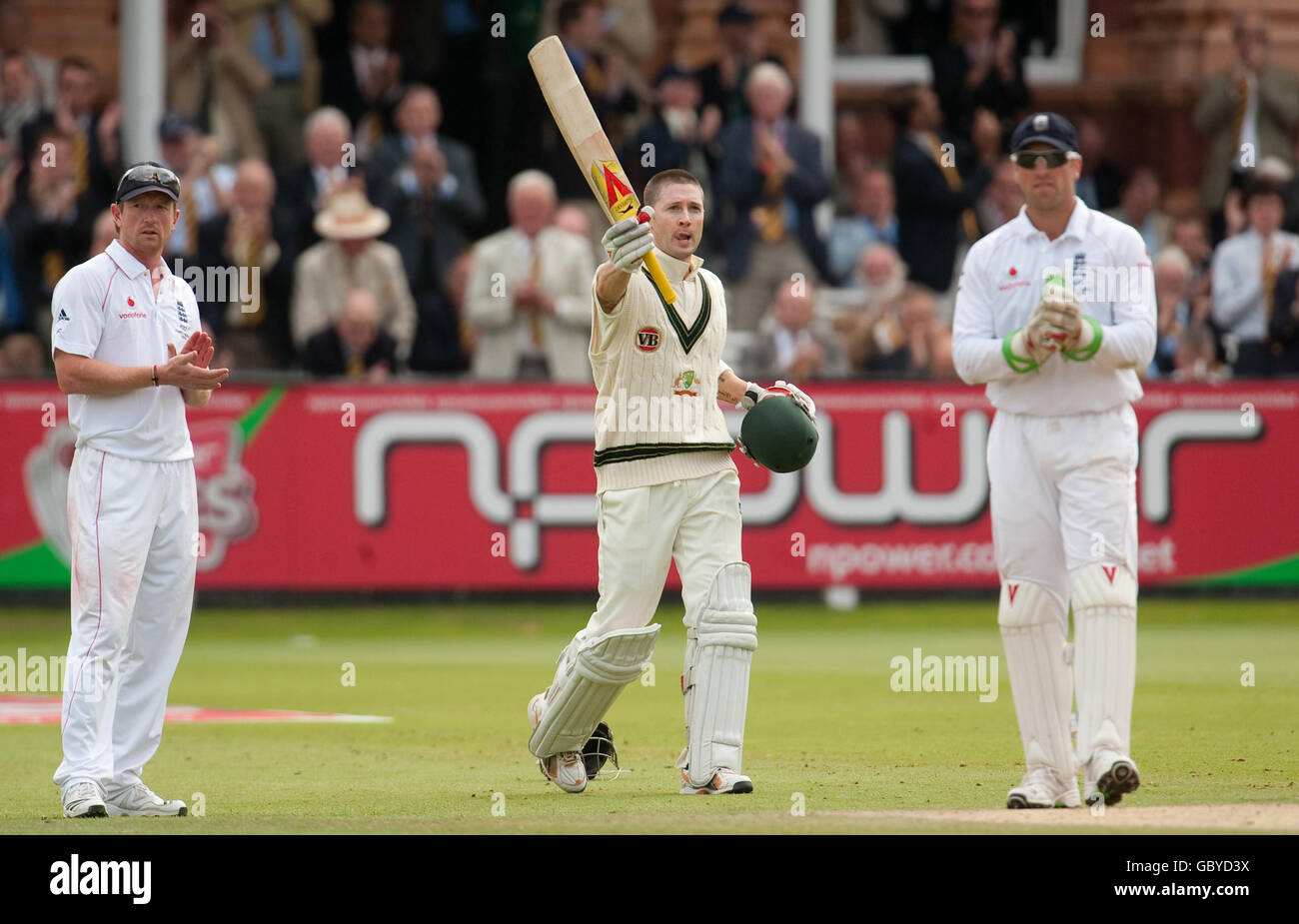 Australia's Michael Clarke celebrates his century during the fourth day ...