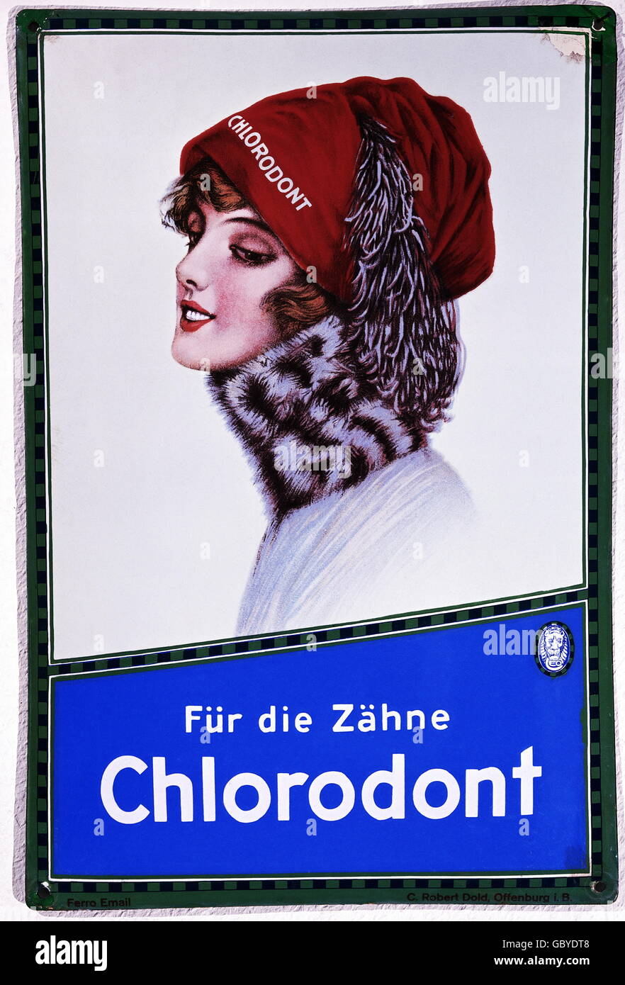 advertising, cosmetics, Chlorodont, enamel sign, 40x60 cm, Germany ...