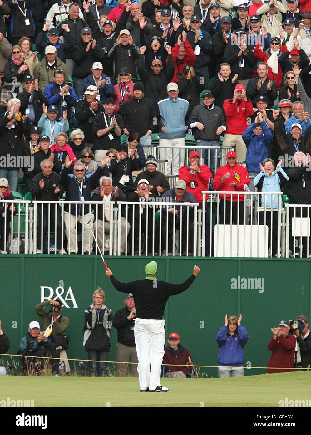 USA's Stewart Cink celebrates on the 18th green after winning the play ...