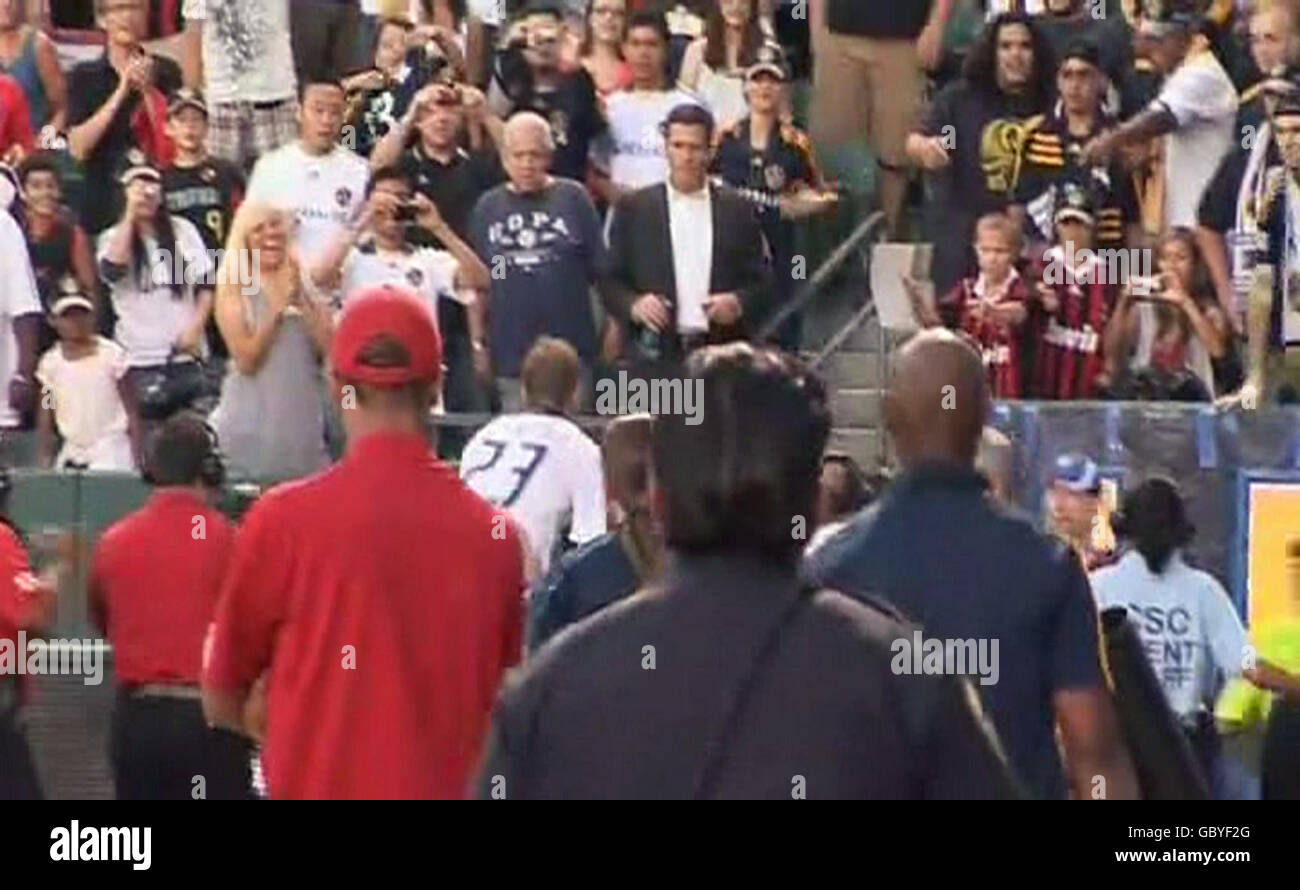 Grab taken from video showing David Beckham (wearing No. 23, white ...