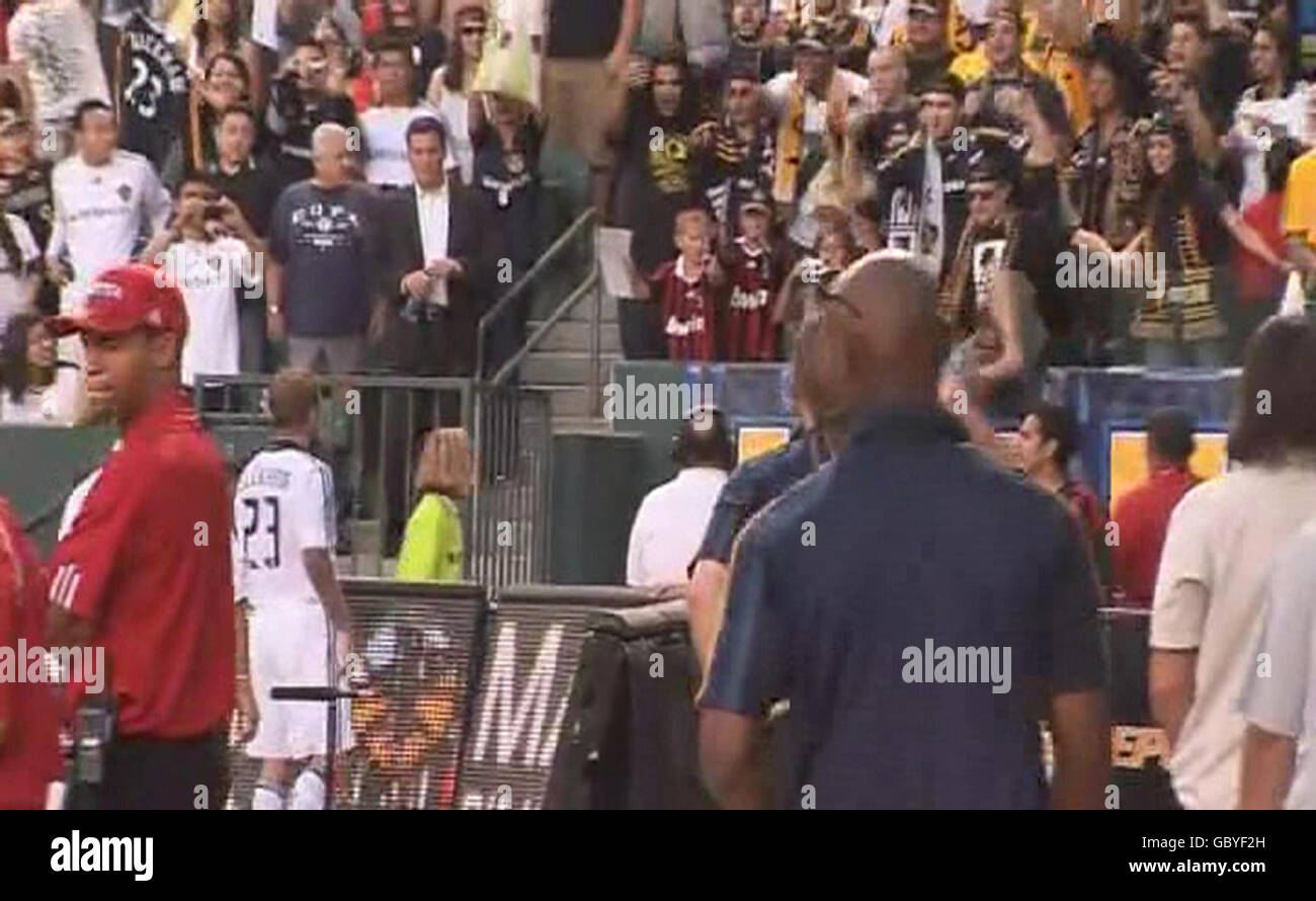 Grab taken from video showing David Beckham (wearing No. 23, white ...
