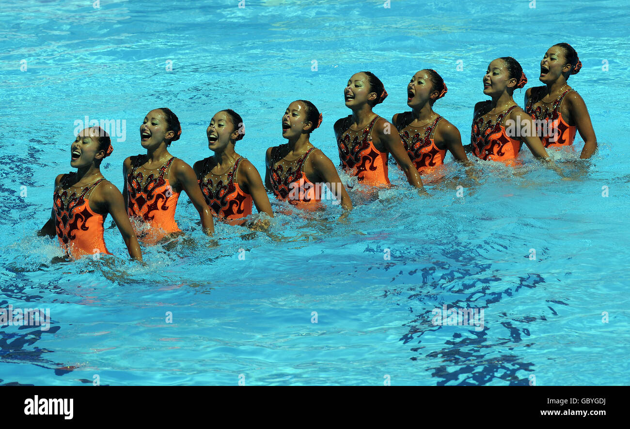 The Japan team in formation during the Team Free Synchronised Swimming ...