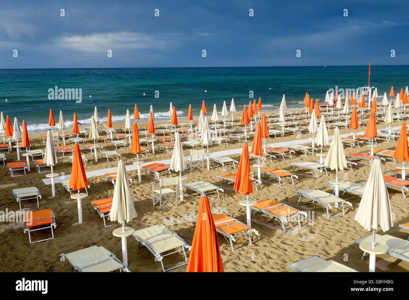 Torre Canne, Italy - 22 June 2016: Storm is about to fall on the beach ...