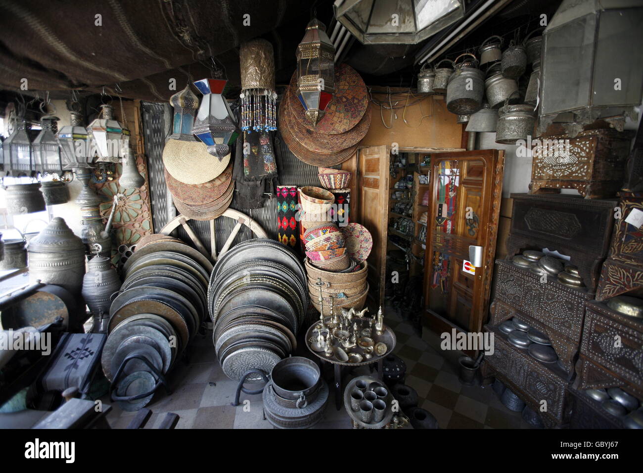 shops in the market or souq in the old town in the city of Damaskus in ...