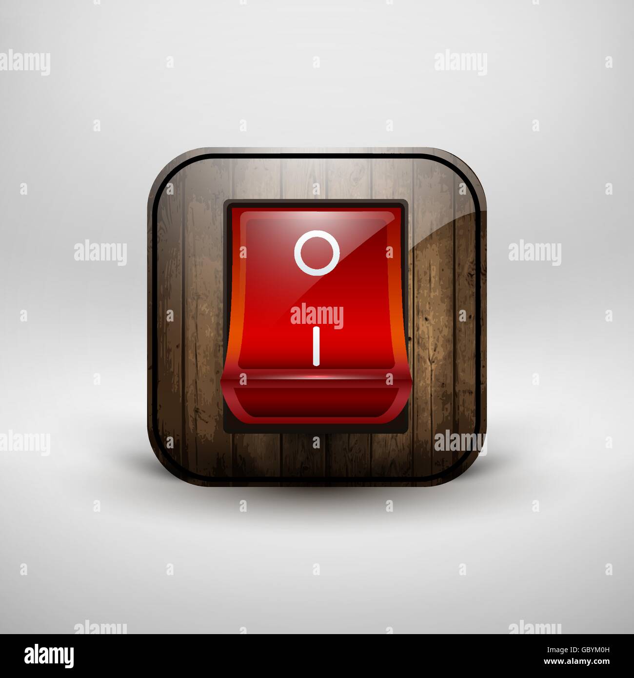 Switch with a shiny red button, contains wood texture Stock Vector ...