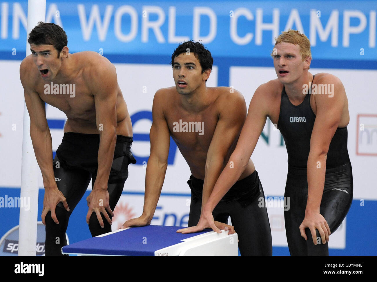 USA's Michael Phelps, (left) during the Men's 4 x 200m Freestyle final ...
