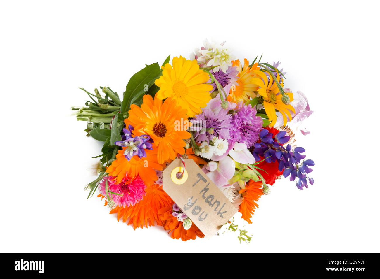 summer flower bouquet with tag islolated on white background Stock ...
