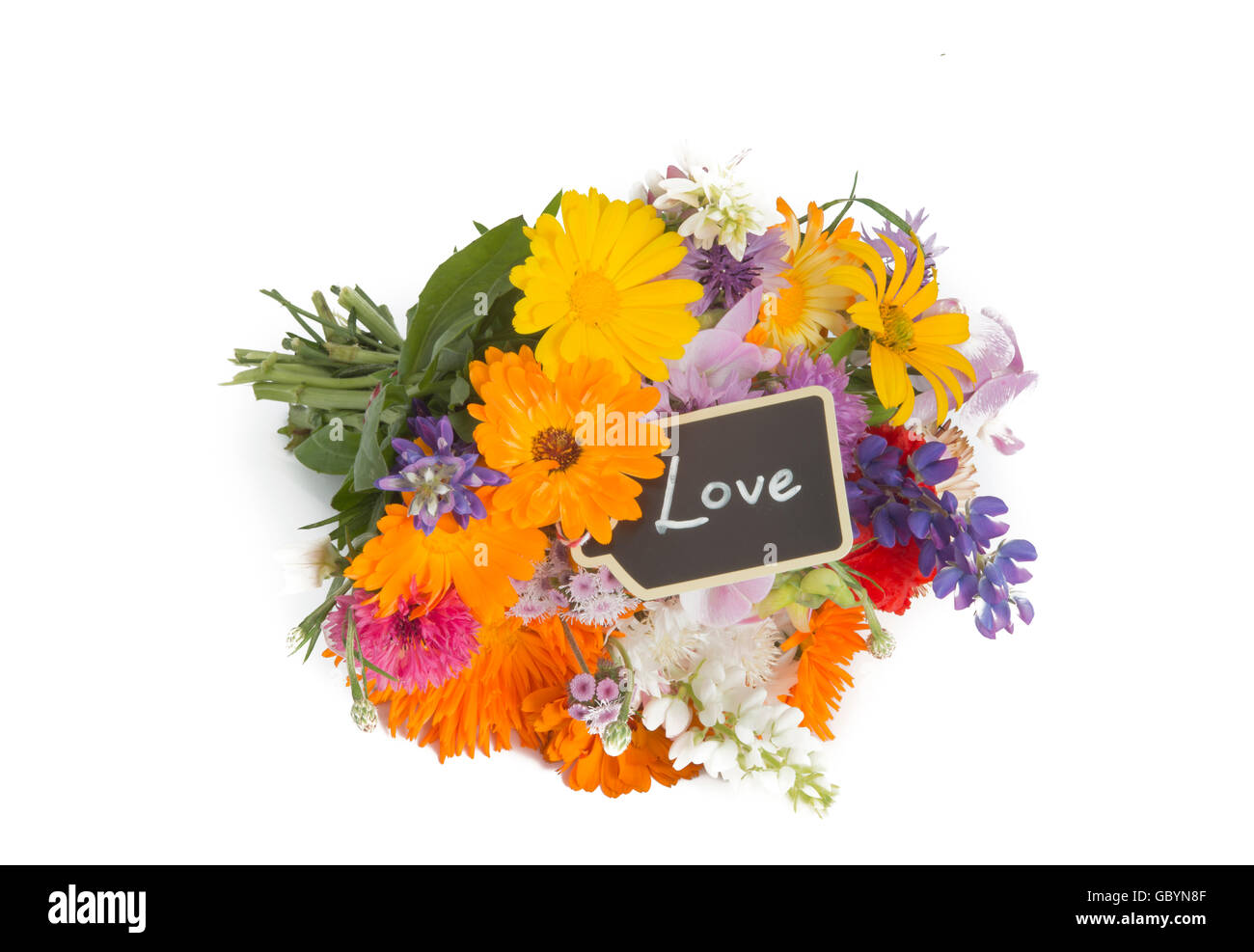 summer flower bouquet with tag islolated on white background Stock ...