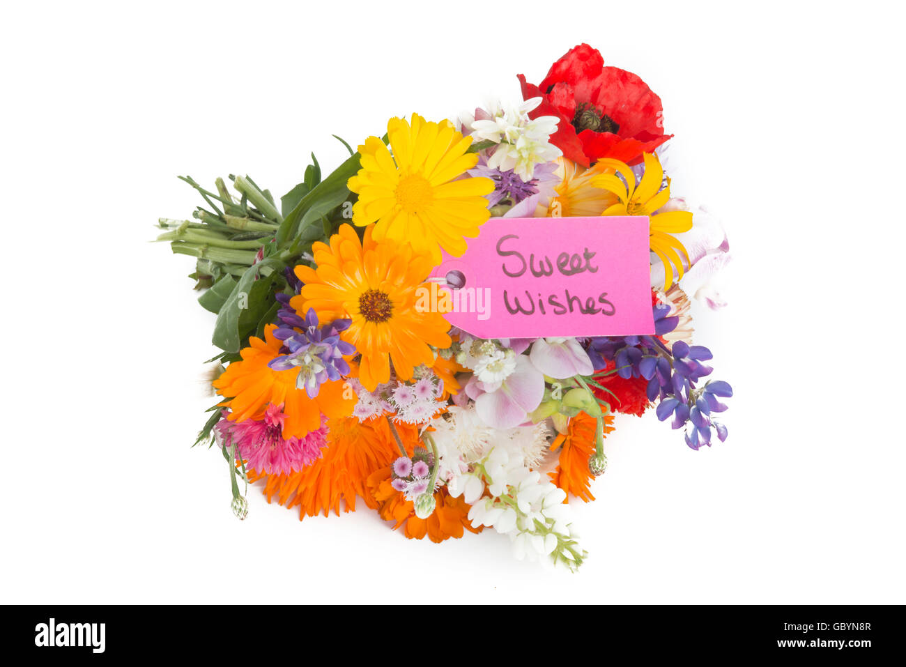 summer flower bouquet with tag islolated on white background Stock ...