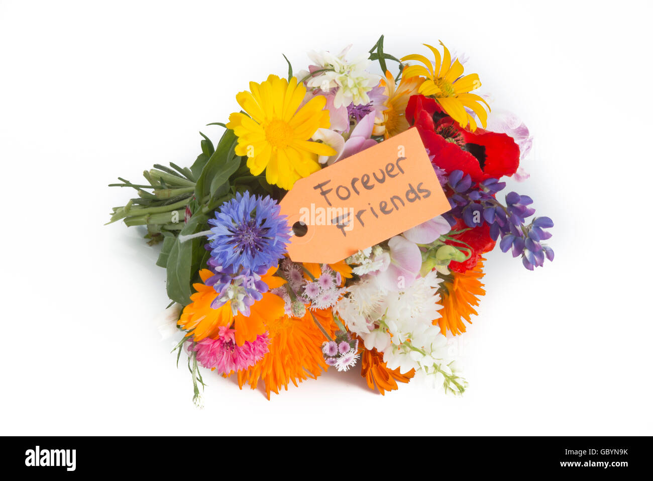 summer flower bouquet with tag islolated on white background Stock ...