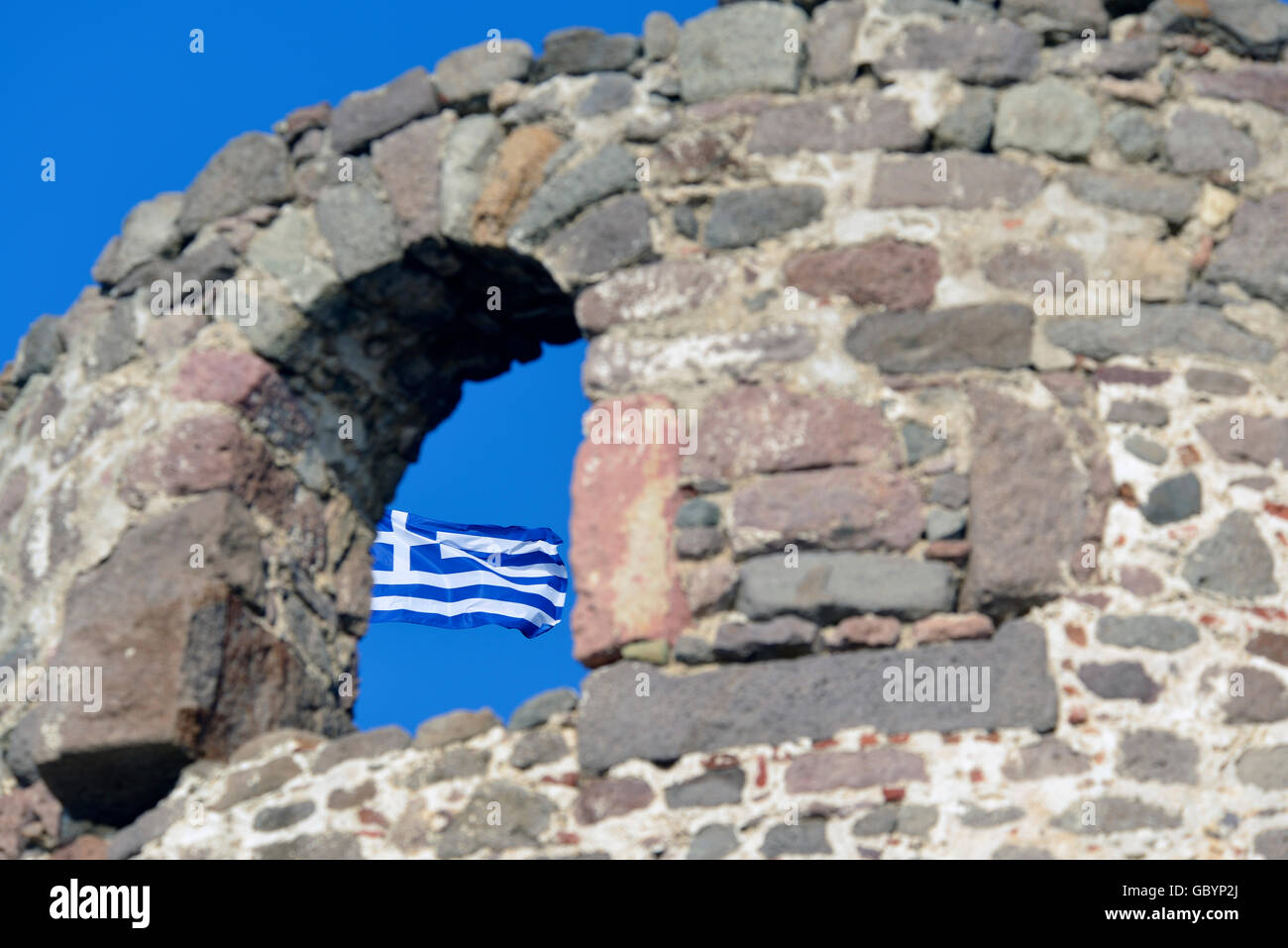 Beautiful old Molivos Castle Lesvos Greece on top of the hill Stock ...