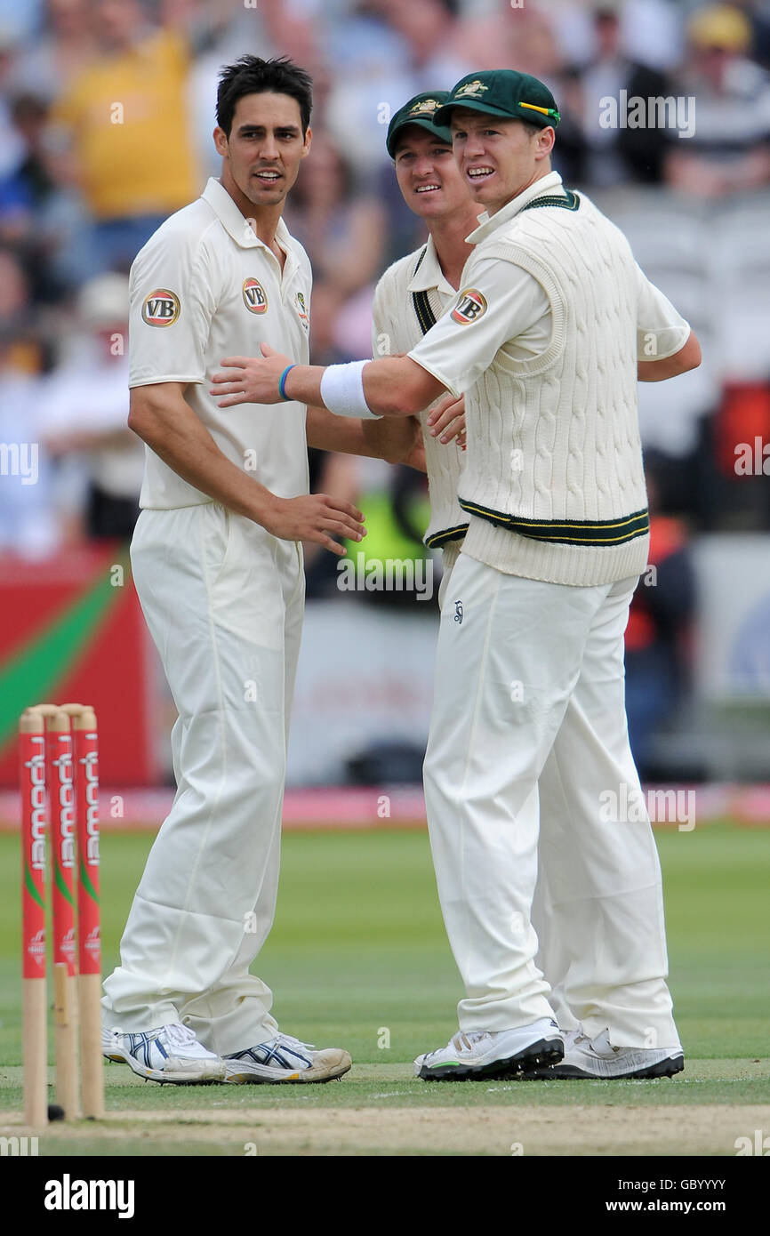 Australia's Mitchell Johnson (left), Nathan Hauritz (centre) and Peter ...