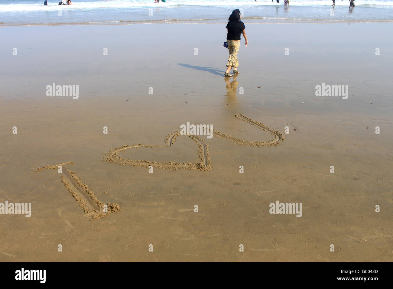 I love you beach writing. I love U written on the beach for your love ...