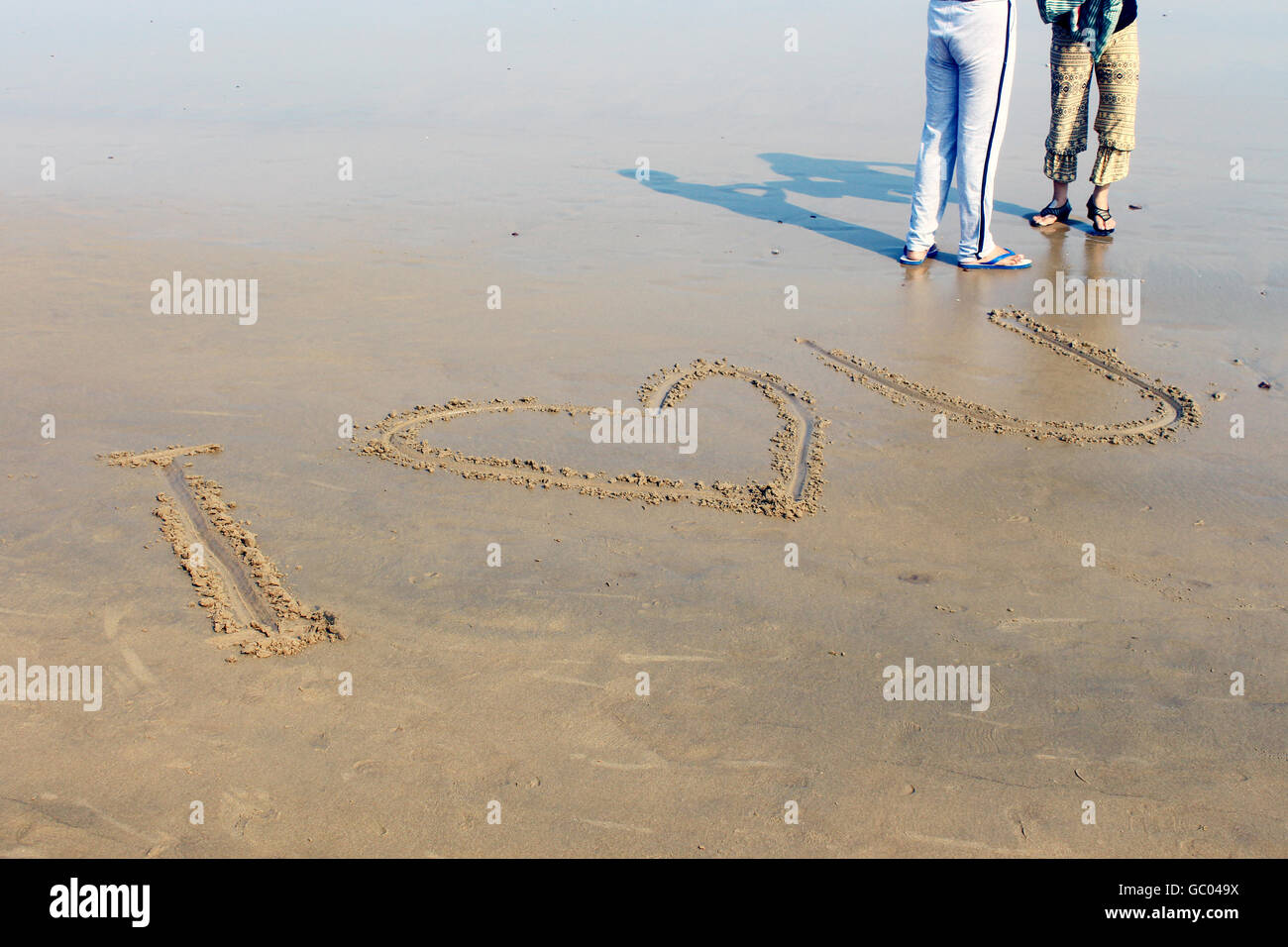 I love you beach writing. I love U written on the beach for your love ...