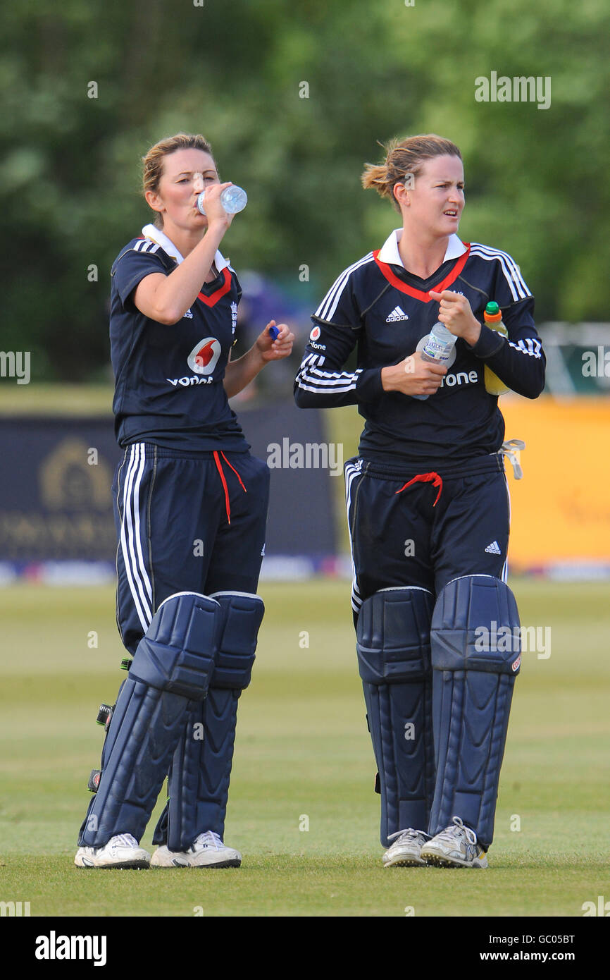 England's Charlotte Edwards (left) and Lydia Greenway (right) take a ...