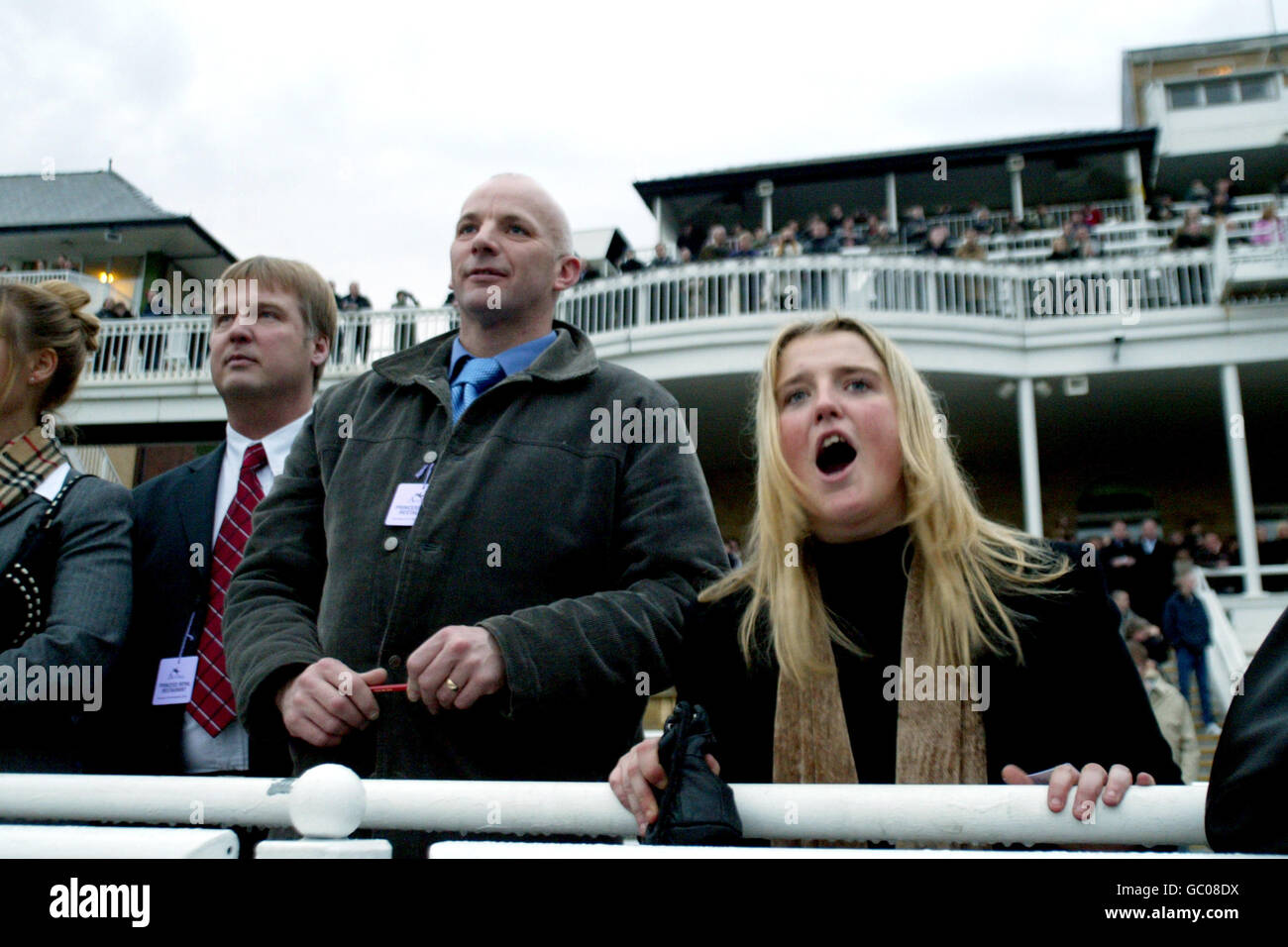 Race fans cheer on their horse at aintree racecourse hi-res stock ...