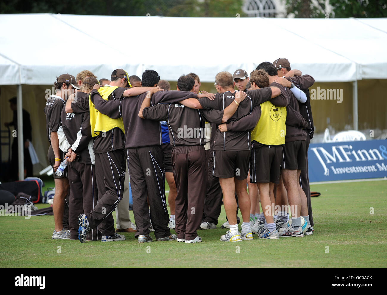 The liverpool team huddle together for a team talk hi-res stock ...