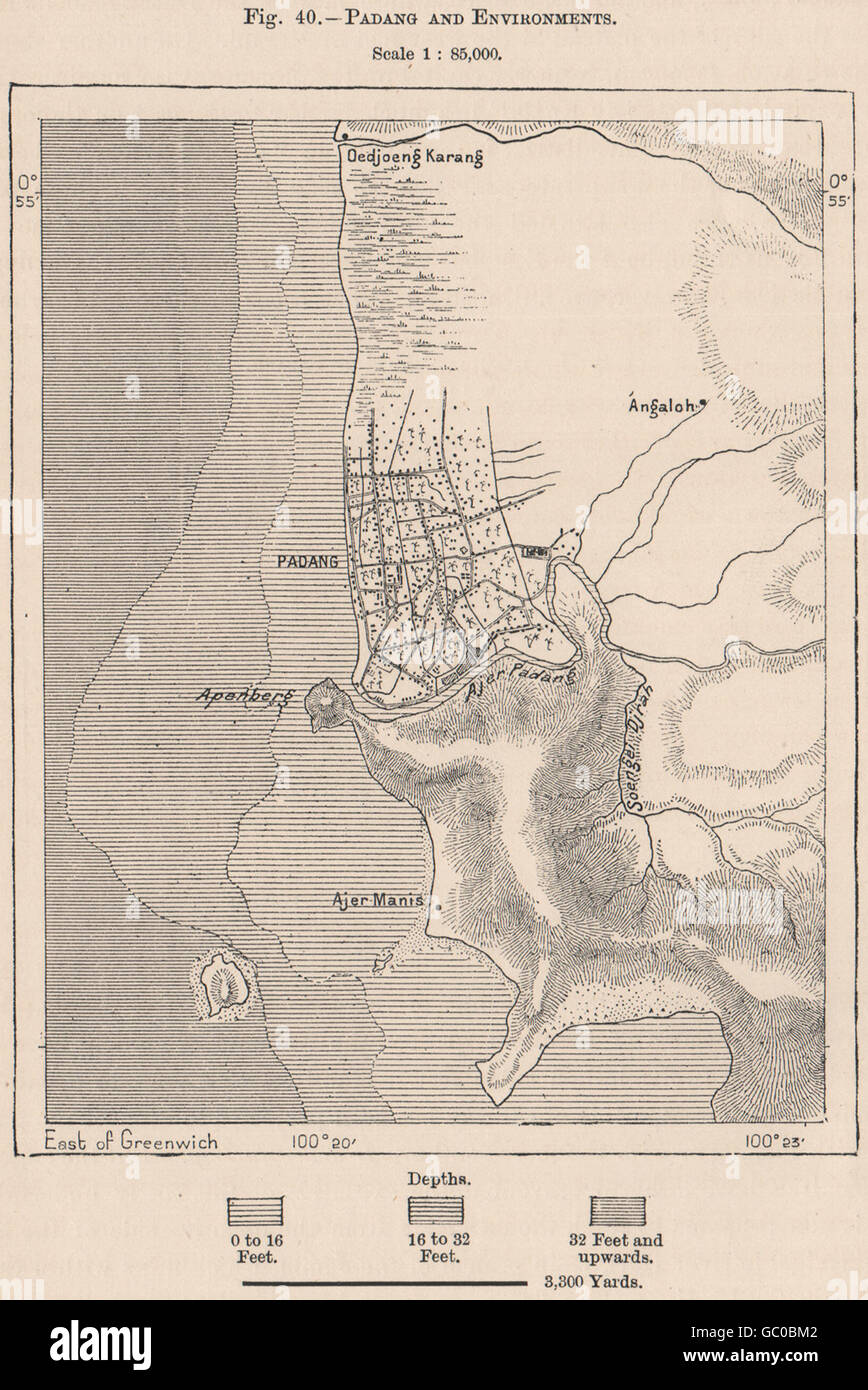 Padang and environs, Sumatra. Indonesia. East Indies, 1885 antique map ...
