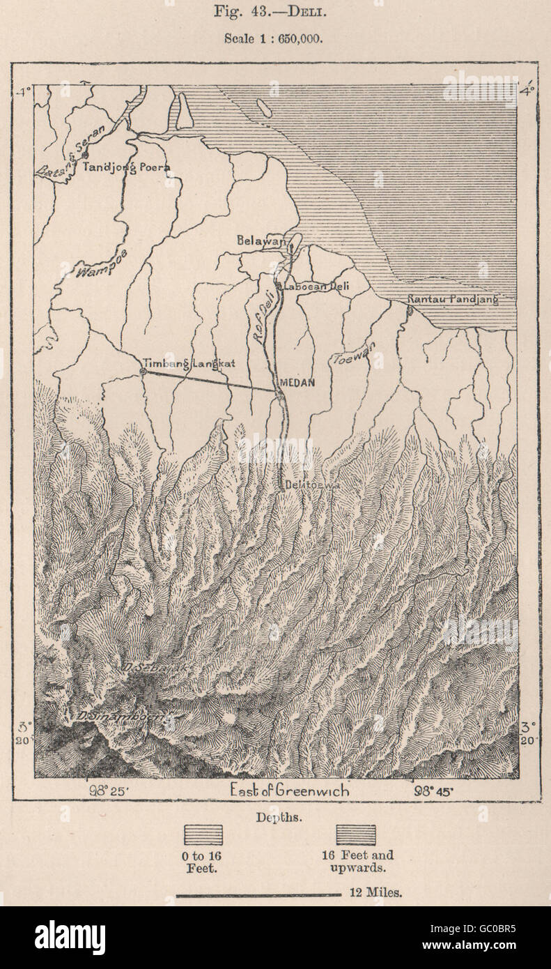 Deli. Sumatra. Indonesia. East Indies, 1885 antique map Stock Photo - Alamy