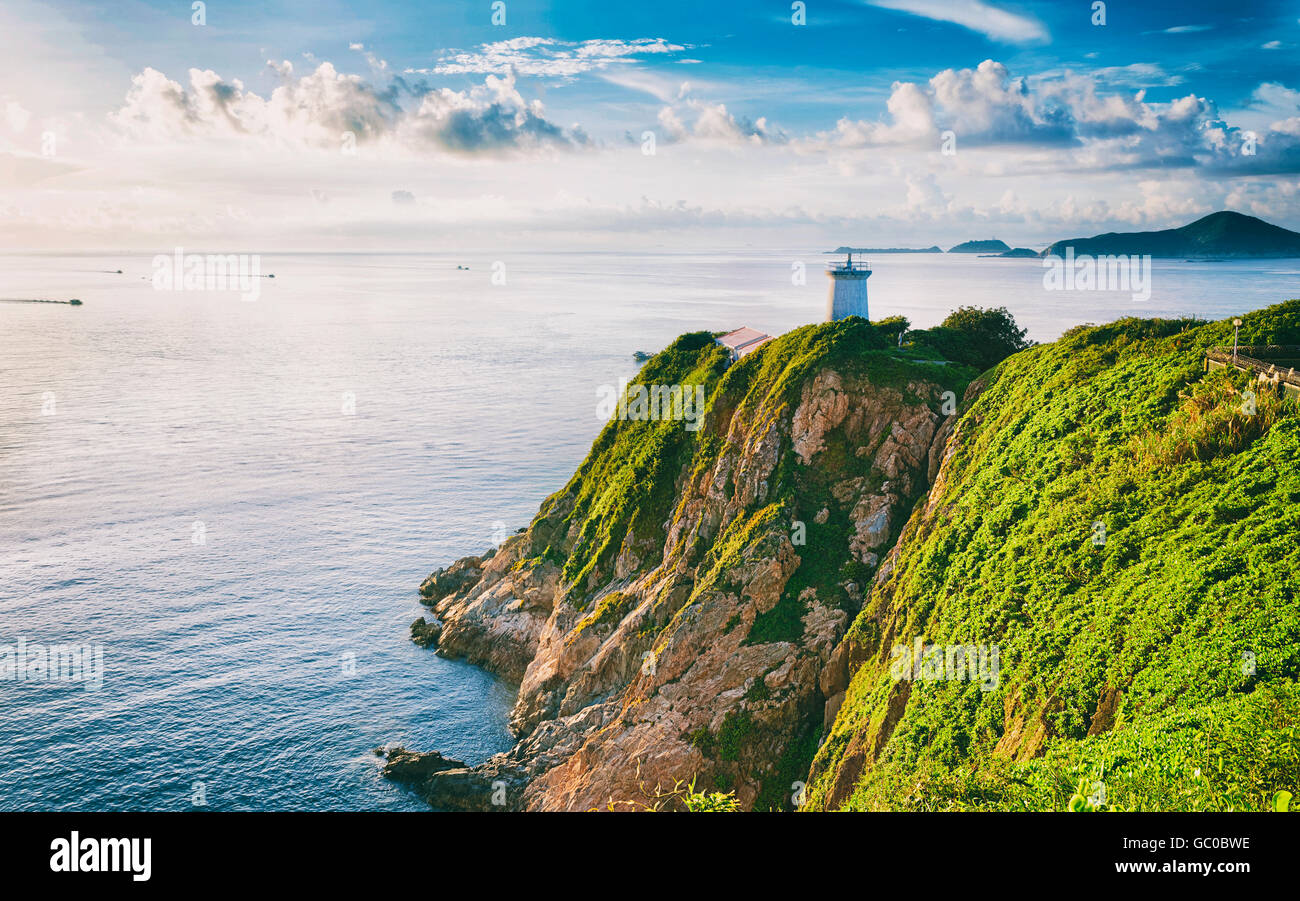 Hong Kong lighthouse during sunrise , Hok Tsui Cape D'Aguilar beautiful ...