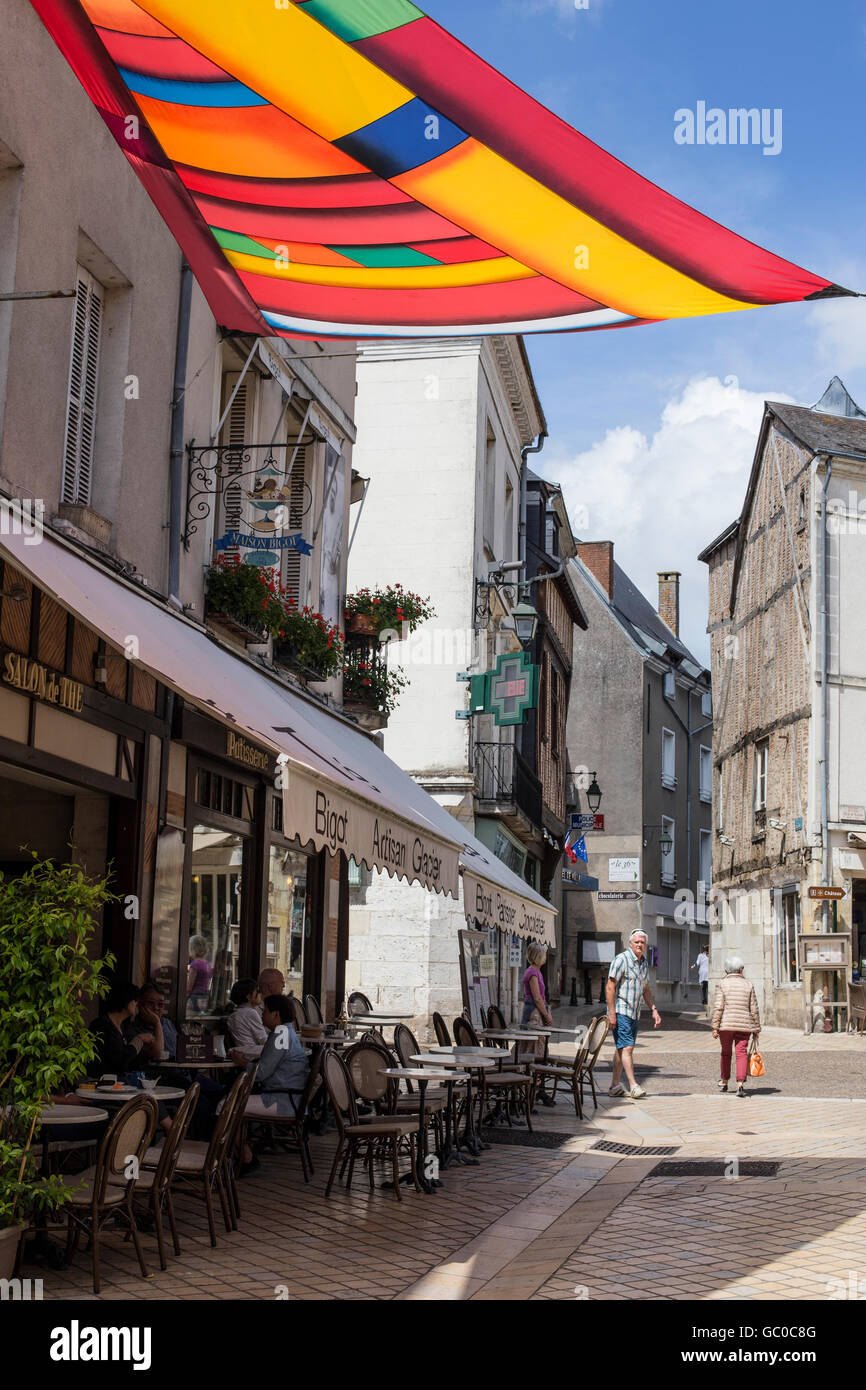 Festival flag above street in Amboise old town, Loire Valley, France ...