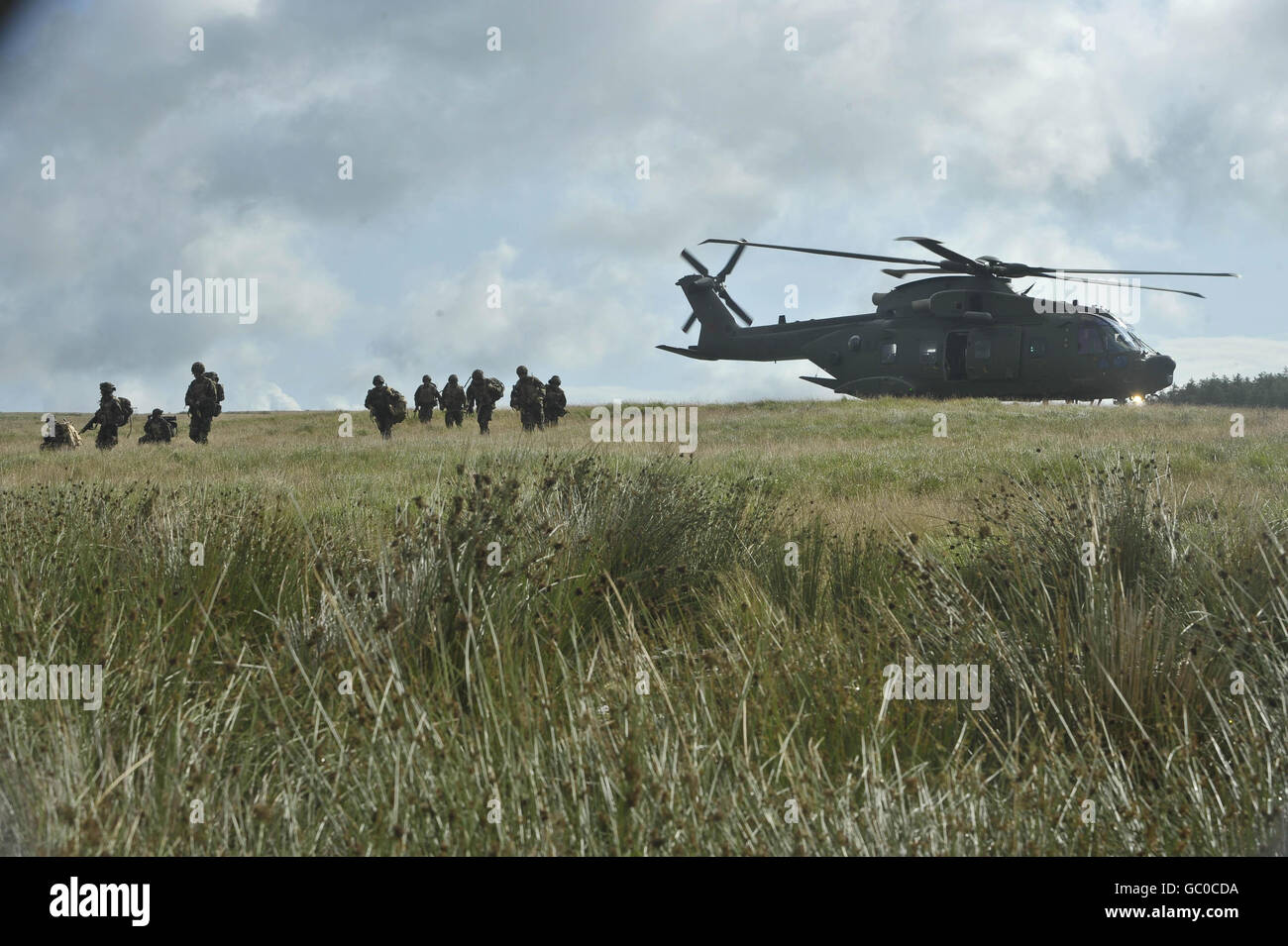 Soldiers from the 1st Battalion Royal Welsh move off from a Merlin ...