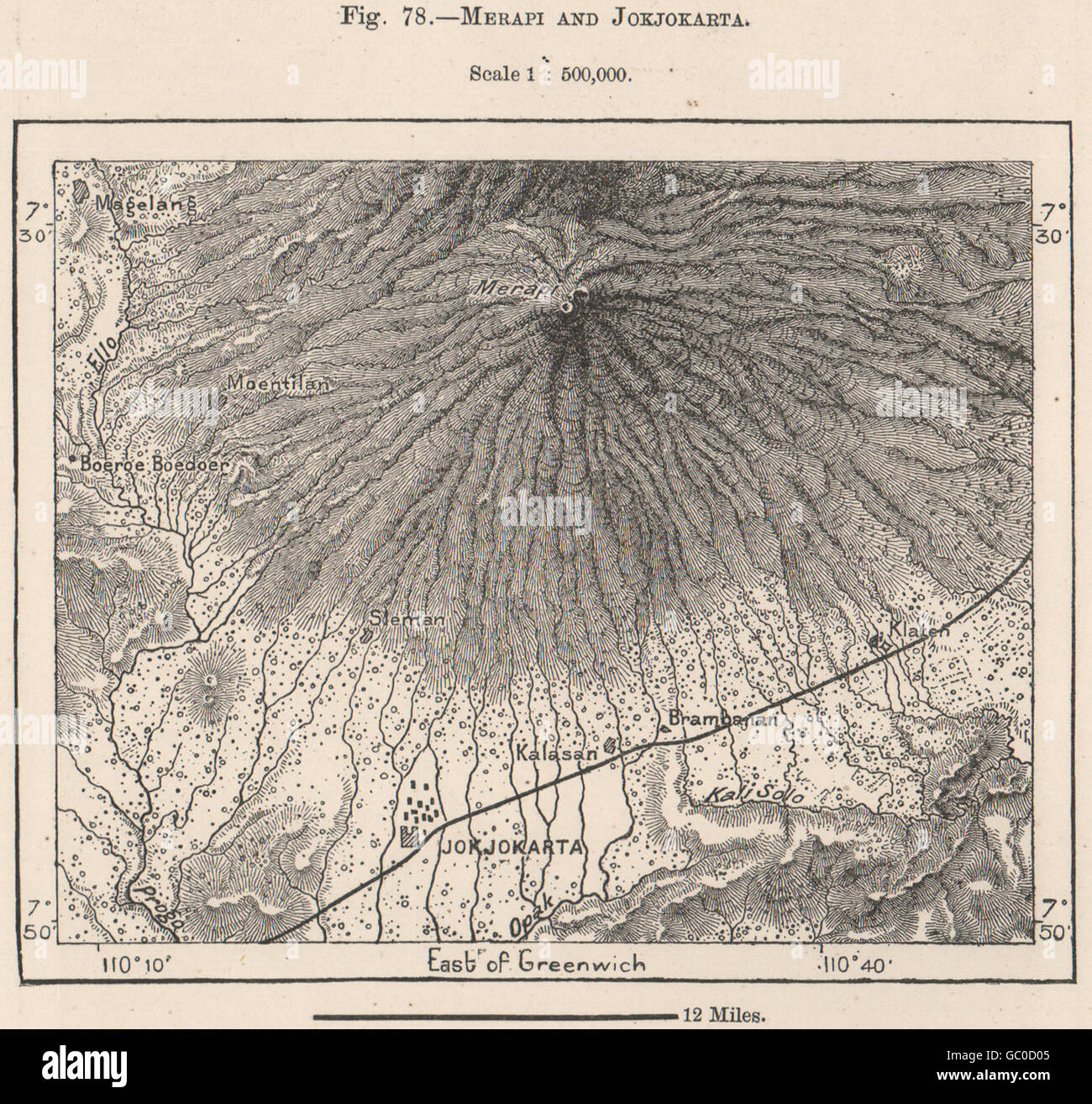 Mount Merapi and Yogyakarta, Java, Indonesia. East Indies, 1885 antique ...