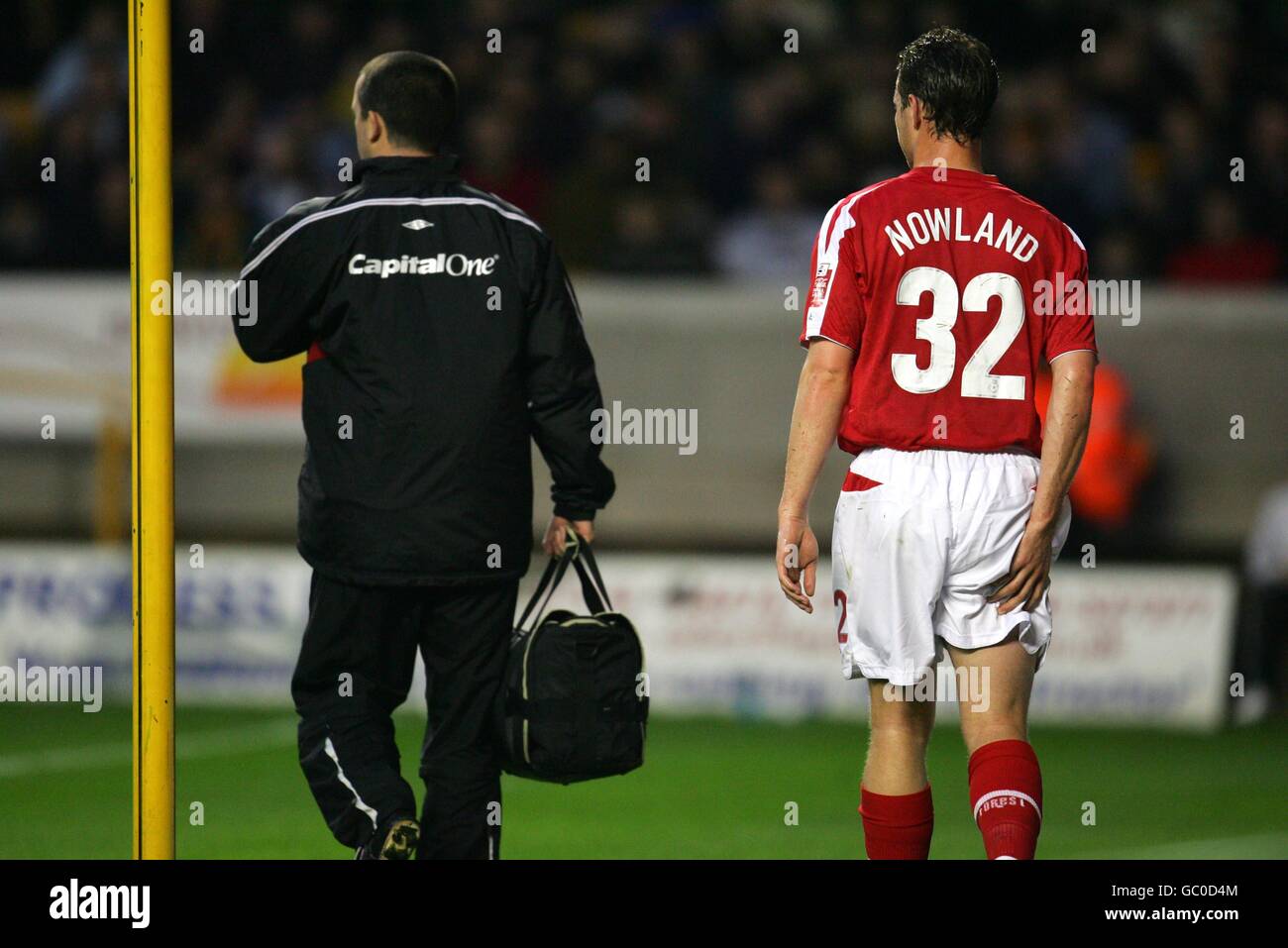 Nottingham Forest's new signing Adam Nowland leaves the game with an ...