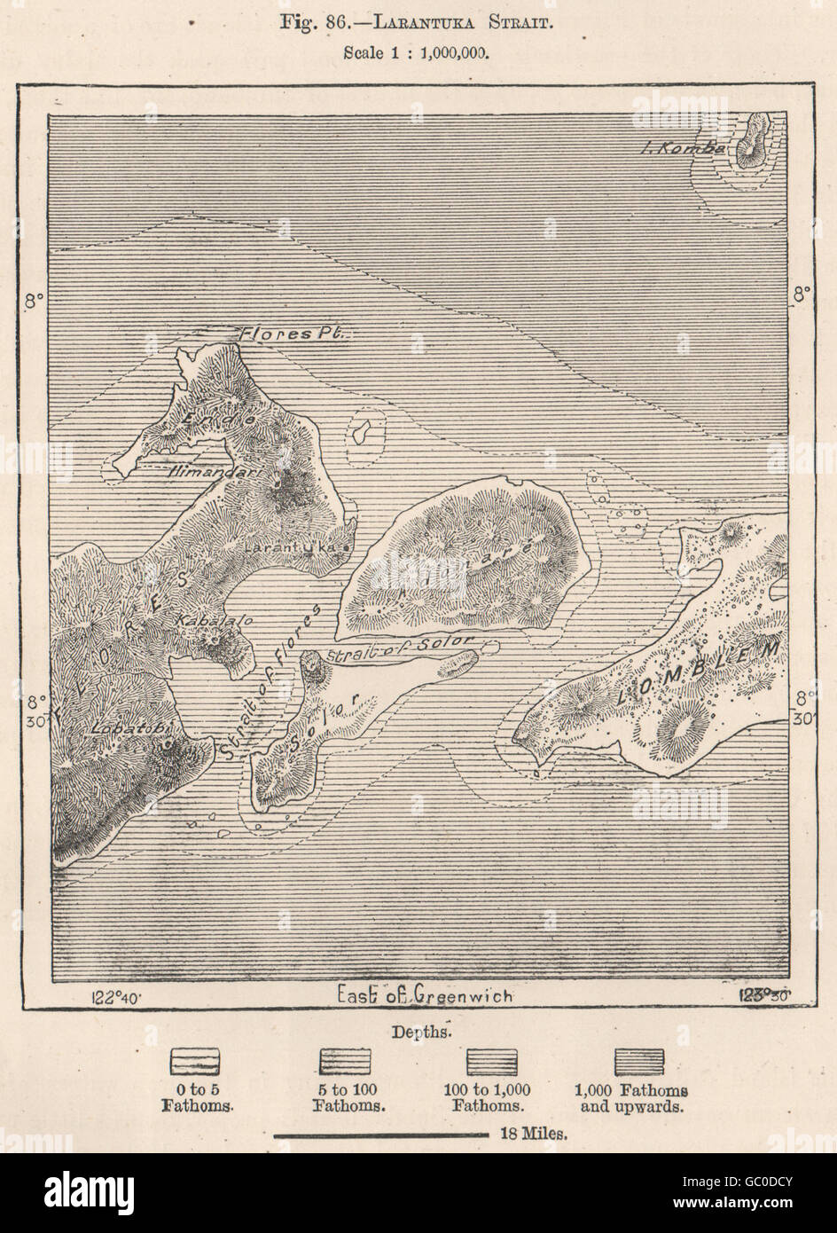 Larantuka Strait. Indonesia. East Indies, 1885 antique map Stock Photo ...