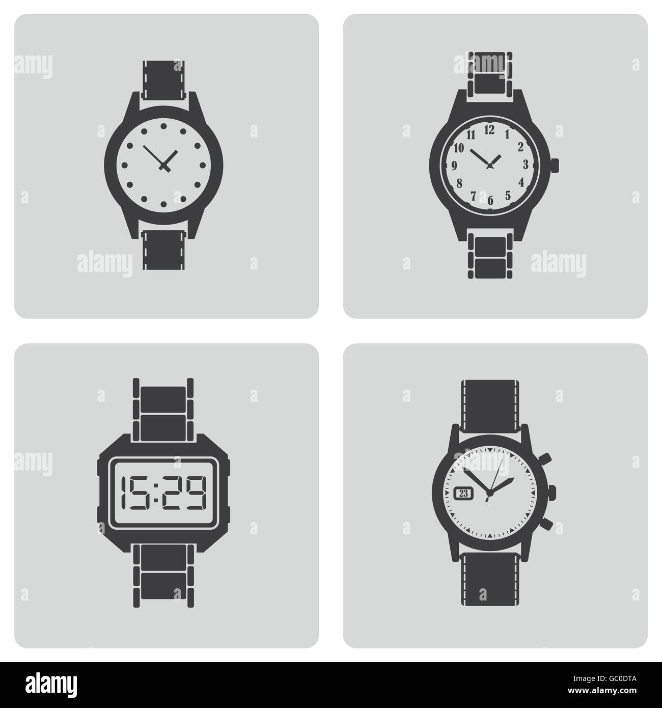 Vector black wristwatch icons set Stock Vector Image & Art - Alamy