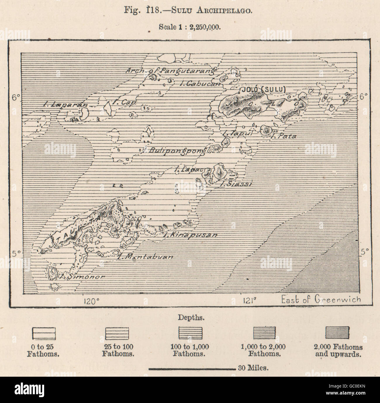 Sulu Archipelago. Philippines, 1885 antique map Stock Photo - Alamy