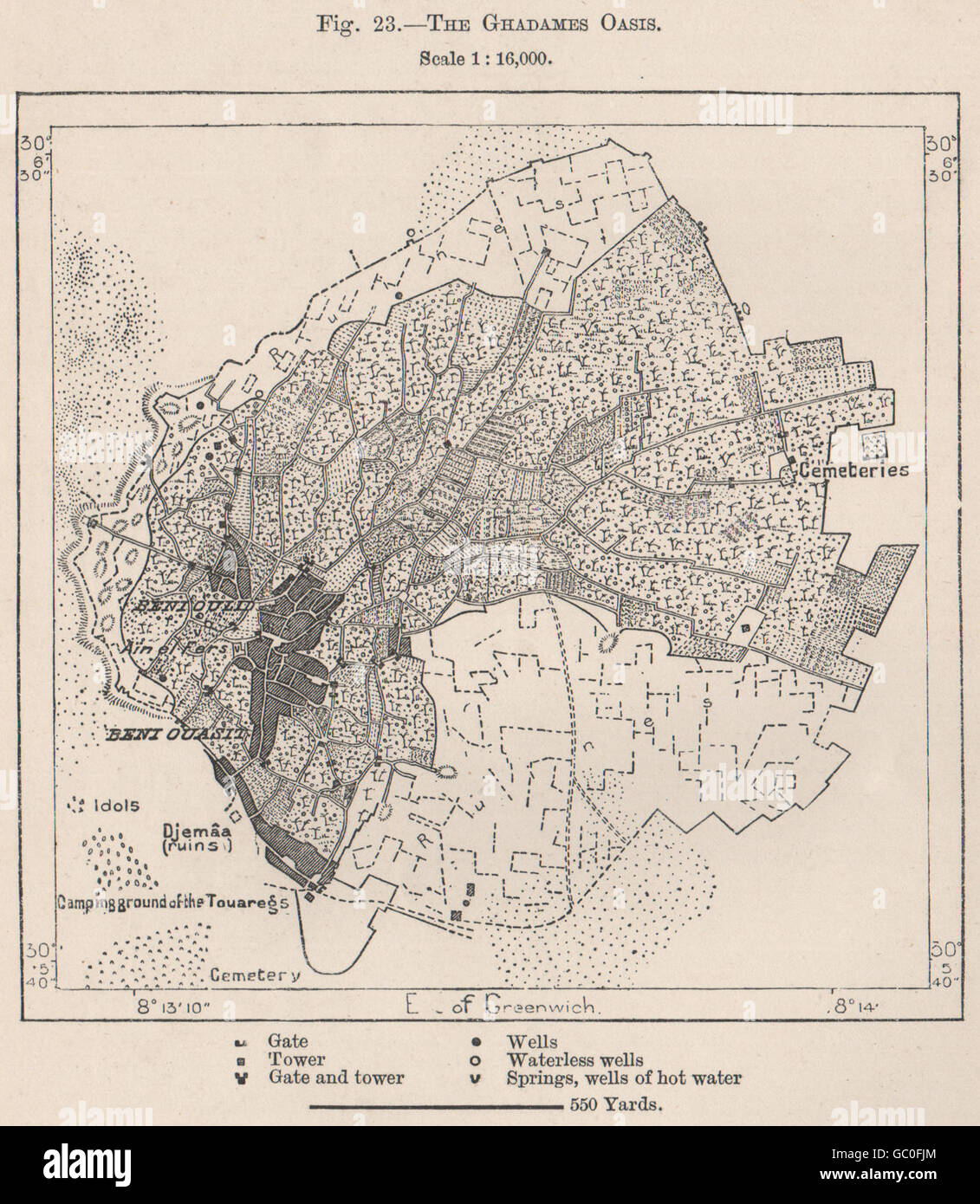 The Ghadames Oasis. Libya, 1885 antique map Stock Photo - Alamy