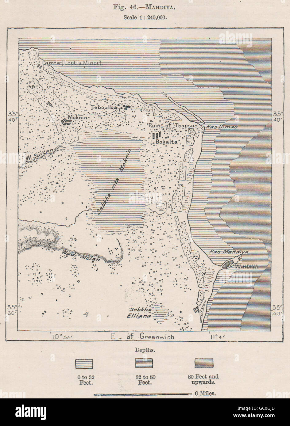 Mahdia (al-Mahdiya) . Sebkha of Moknine. Bekalta. Tunisia, 1885 antique ...