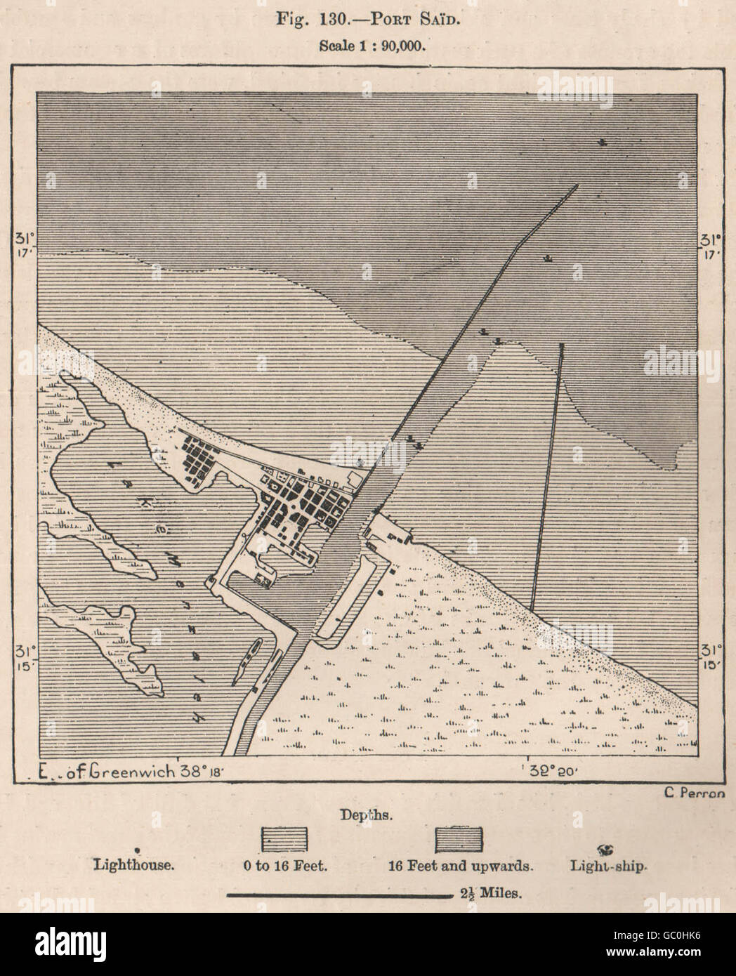 Port Said. Port Said. Egypt, 1885 antique map Stock Photo - Alamy