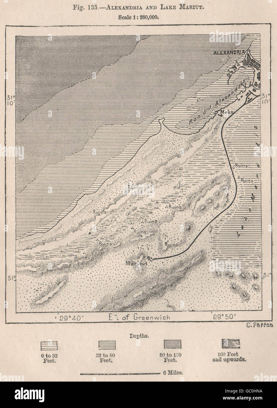 Alexandria and Lake Mariut. Egypt, 1885 antique map Stock Photo - Alamy