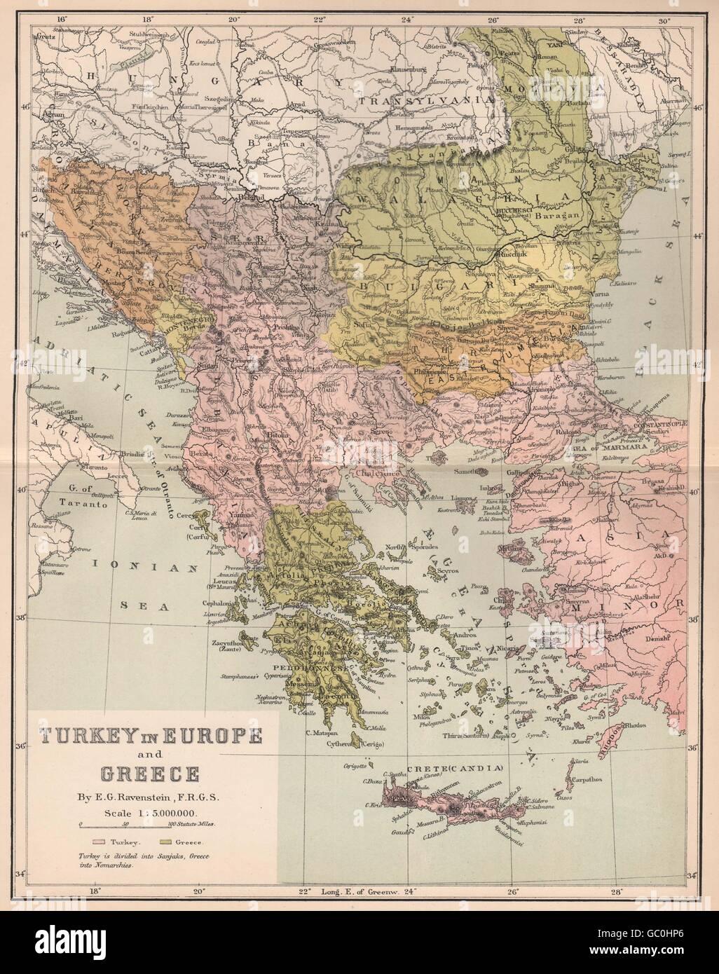 Turkey In Europe and Greece, 1885 antique map Stock Photo - Alamy