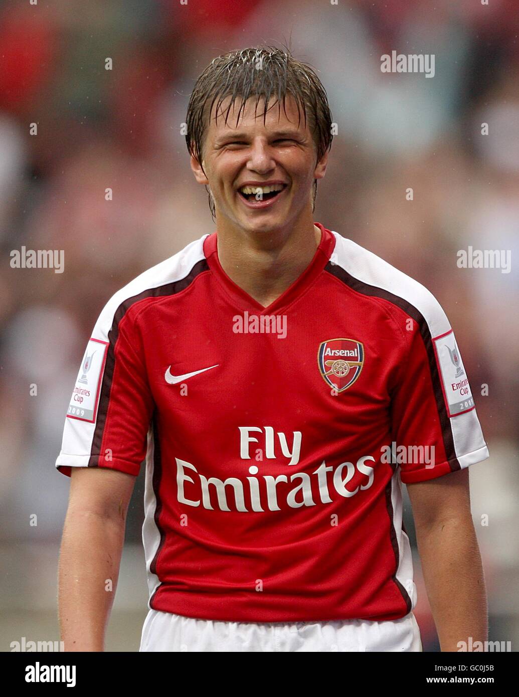 Arsenal's Andrey Arshavin celebrates scoring the winning goal Stock ...