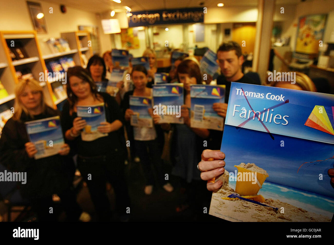 Workers of Thomas Cook and supporters inside the Thomas Cook offices on ...