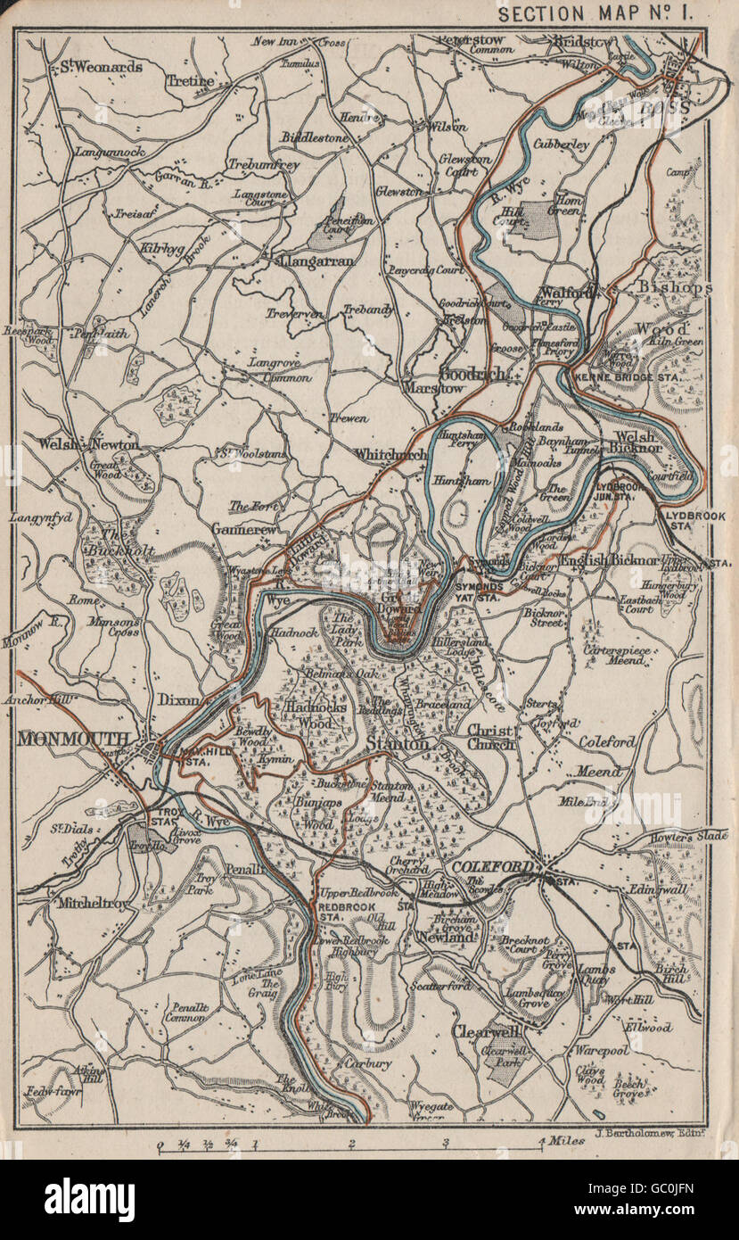 WYE VALLEY. Ross-on-Wye Monmouth Forest of Dean. BARTHOLOMEW, 1888 ...