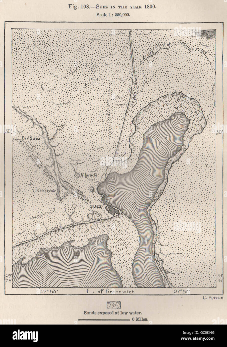 Suez in the year 1800. Egypt, 1885 antique map Stock Photo - Alamy