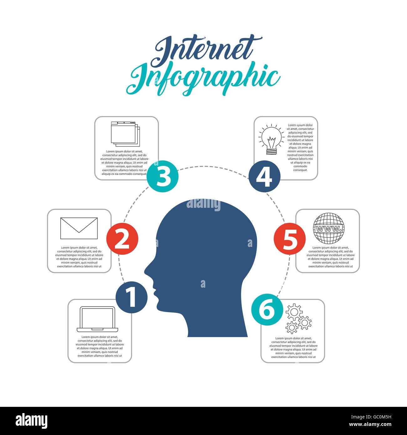Internet infographic icon and human head design. Vector graphic Stock ...