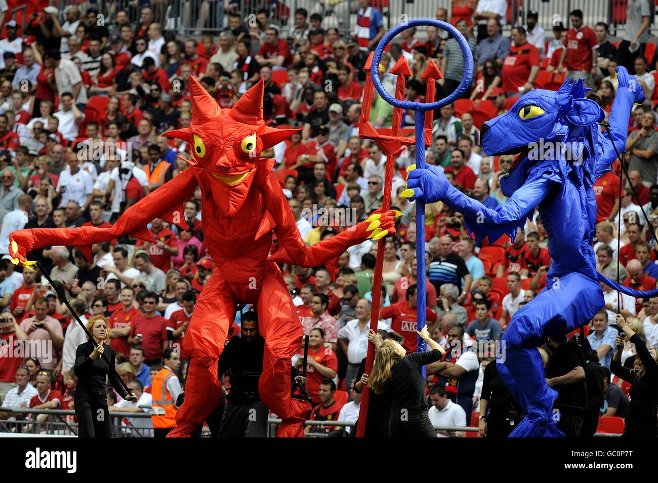 Inflatables representing each club are paraded prior to kick off Stock ...