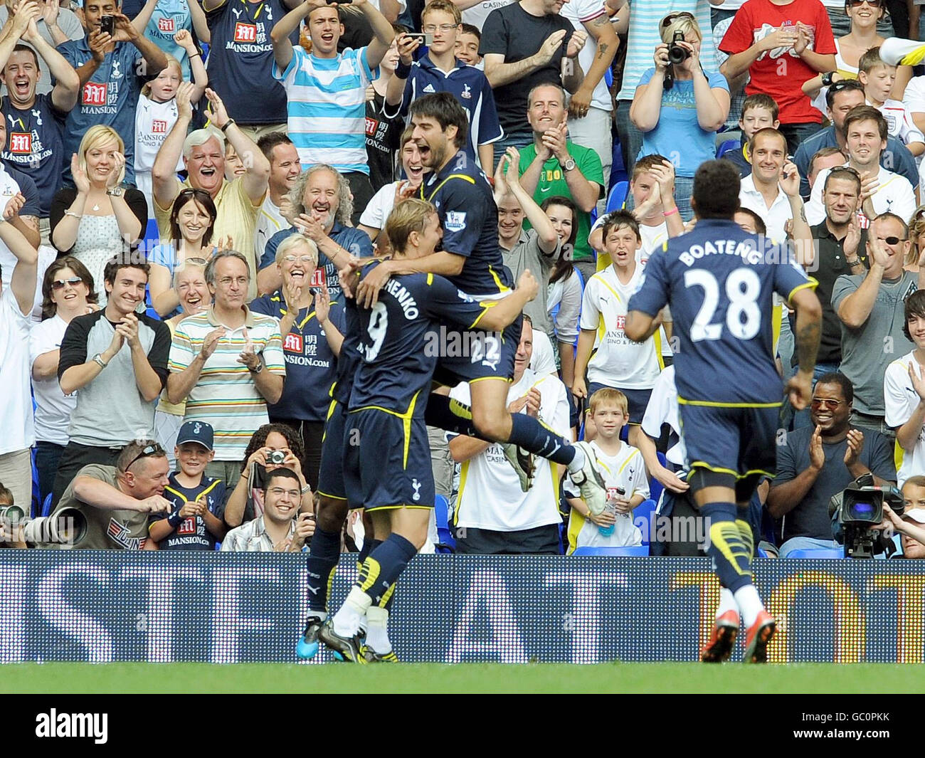 Tottenham's Vedran Corluka (centre) celebrates after scoring their ...