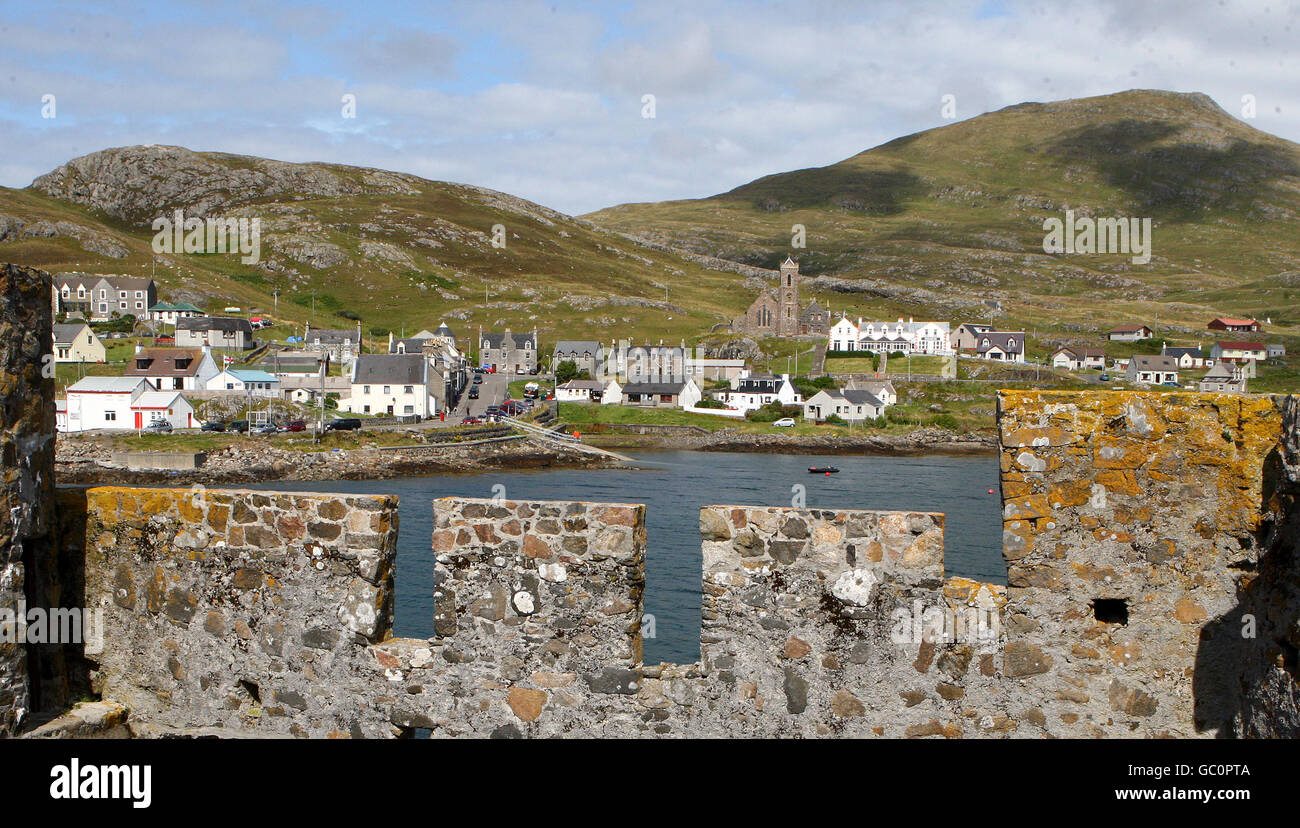 Pictured is the village of Castlebay on the Isle of Barra. The most ...